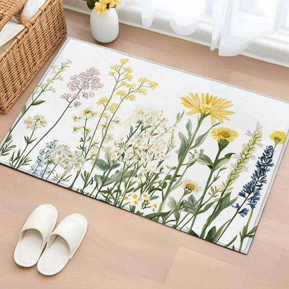 Bathroom Rugs 2x3 Ft, Yellow Spring Floral Non Slip Area Rugs for ...