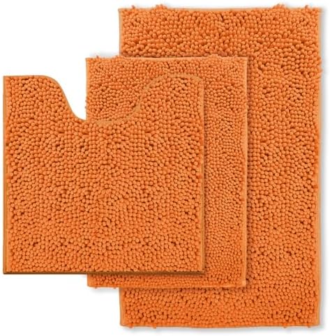 Bathroom Rugs 3 Pieces Orange Bath Rugs Fall Shower Rugs with U-Shaped ...