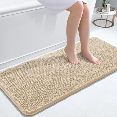 Bathroom Rugs 47x20, Extra Soft Absorbent Chenille Bath Rugs, Rubber ...