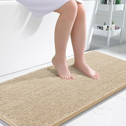 Bathroom Rugs 47x24, Extra Soft Absorbent Chenille Bath Rugs, Rubber ...