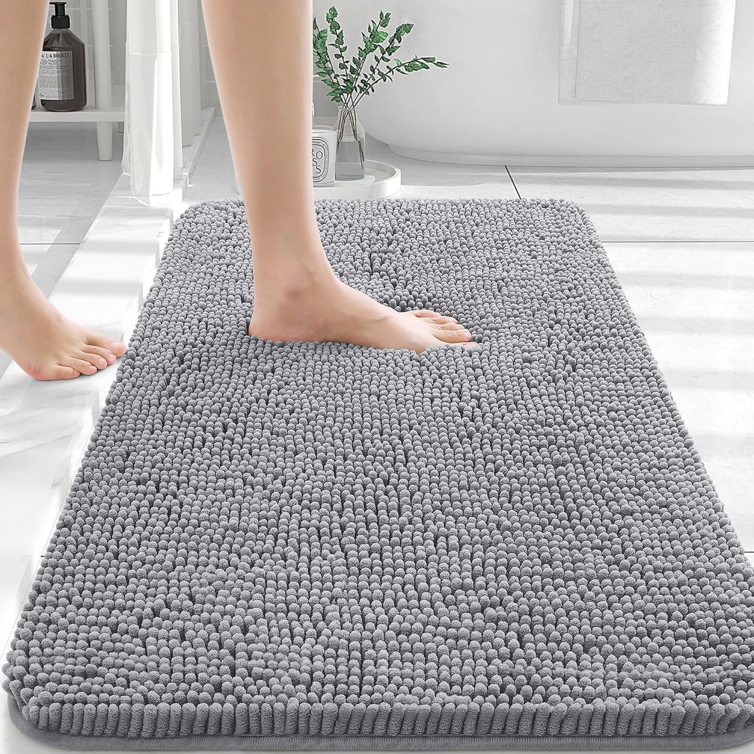 Bathroom Rugs 47x24, Extra Soft Absorbent Chenille Bath Rugs, Rubber ...