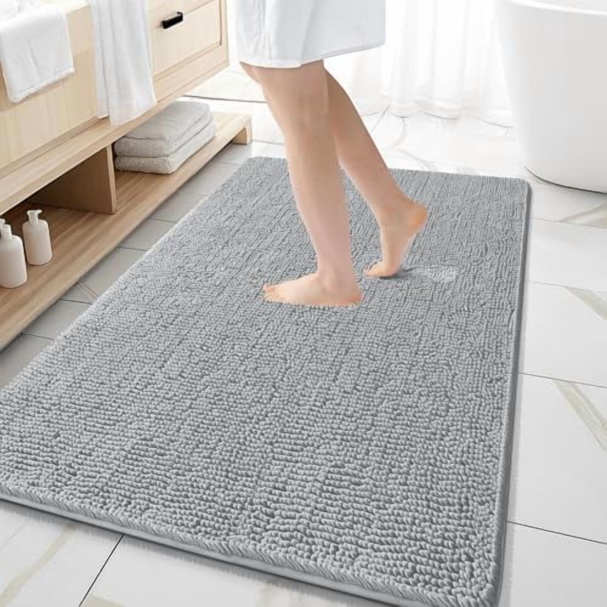Bathroom Rugs 59x35, Extra Soft Absorbent Chenille Bath Rugs, Rubber ...