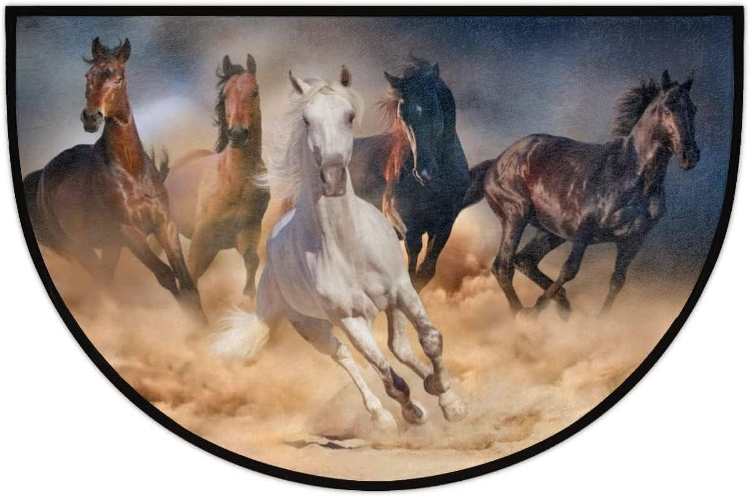 Bathroom Rugs Animal Horse Half Round Door Mat, Running Horse Non-Slip ...