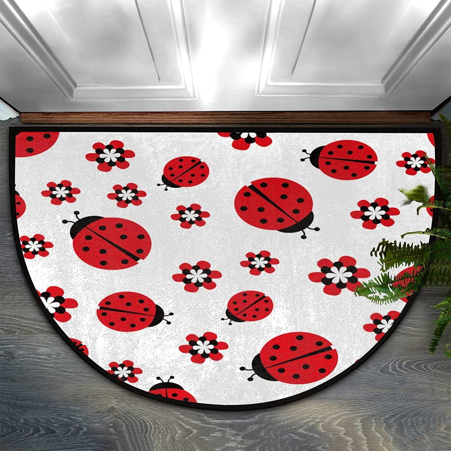 Bathroom Rugs Animal Ladybugs Half Round Door Mat, Ladybugs Flower Half ...
