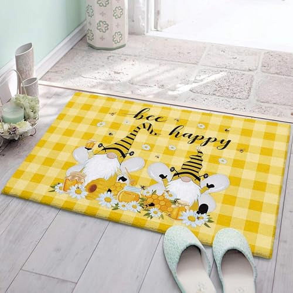 Bathroom Rugs Bee Honey Gnomes Daisy Flower on Yellow White Buffalo ...