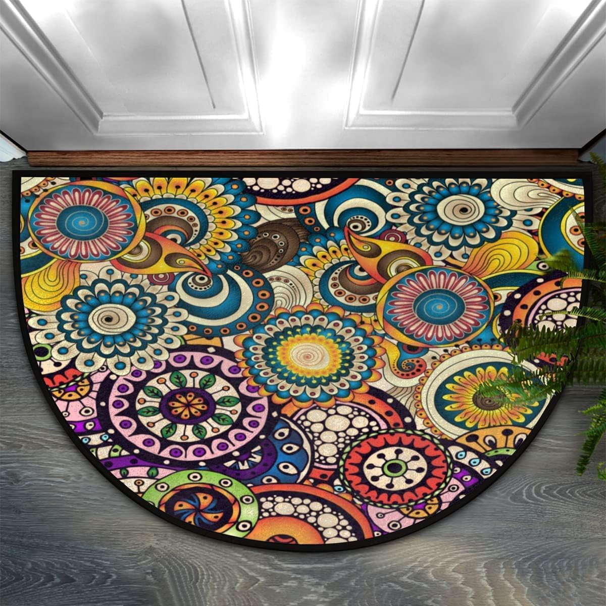 Bathroom Rugs Boho Style Multiple Mandala Flowers Half Round Doormat ...