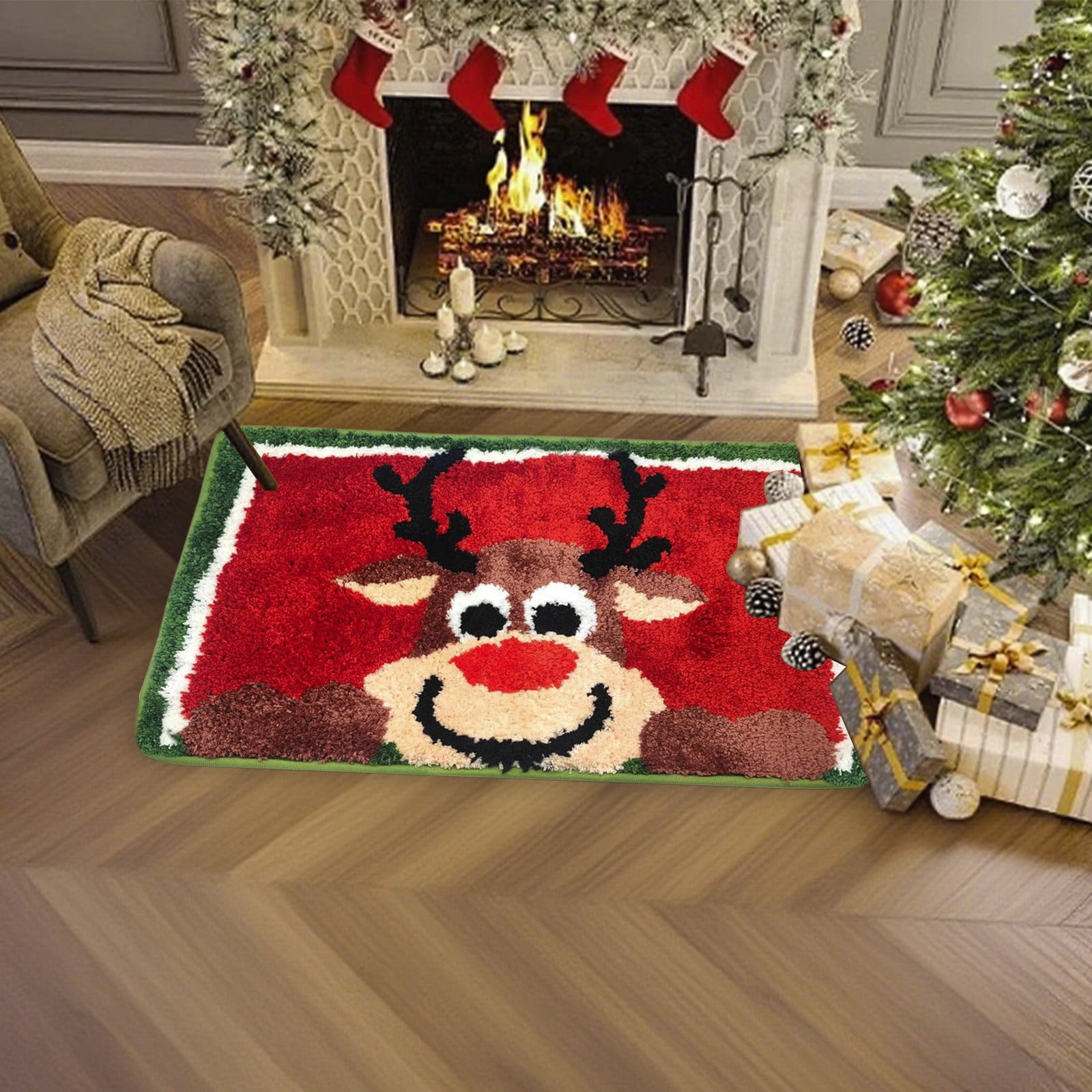 Bathroom Rugs, Cebalnir Christmas Rug with Reindeer Cute Bath Mat Xmas ...