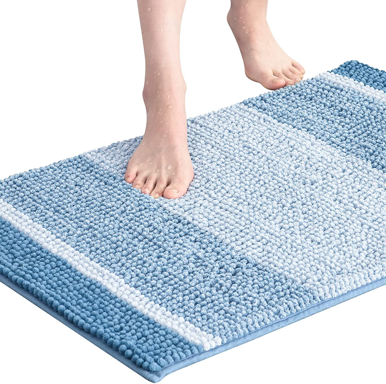 Bathroom Rugs Chenille Gradient Stripe Soft Plush Water Absorbent ...