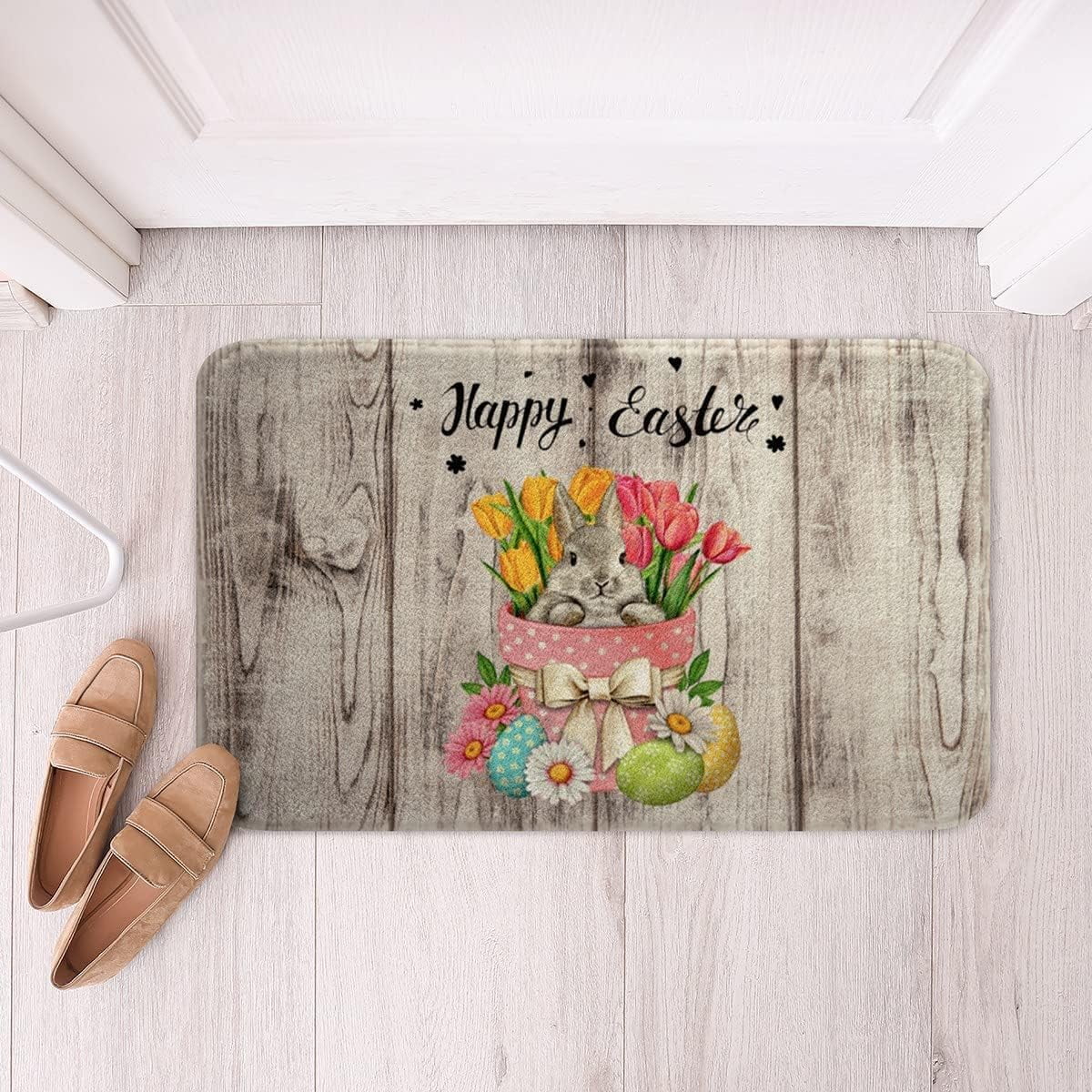 Bathroom Rugs Cute Rabbit Rug Brown Grey Rustic Wooden Non Slip Bath ...