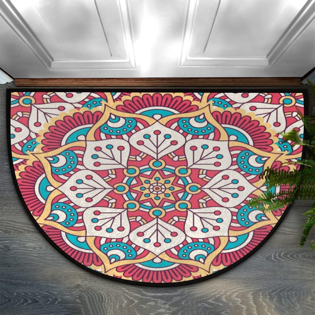 Bathroom Rugs Floral Mandala Flowers Half Round Doormat Indoor Anti ...