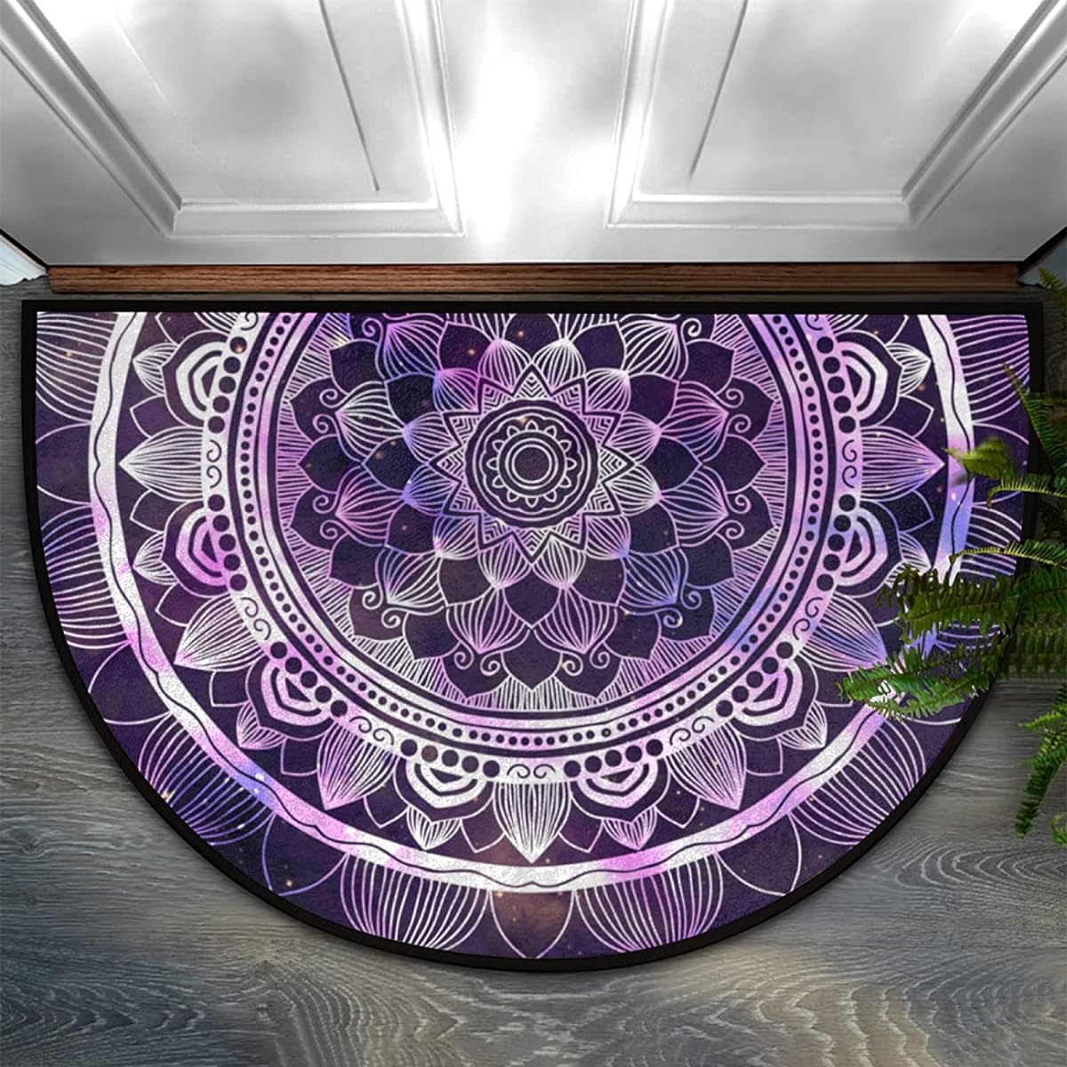 Bathroom Rugs Galaxy Bohemian Half Round Door Mat, Purple Mandala Half ...