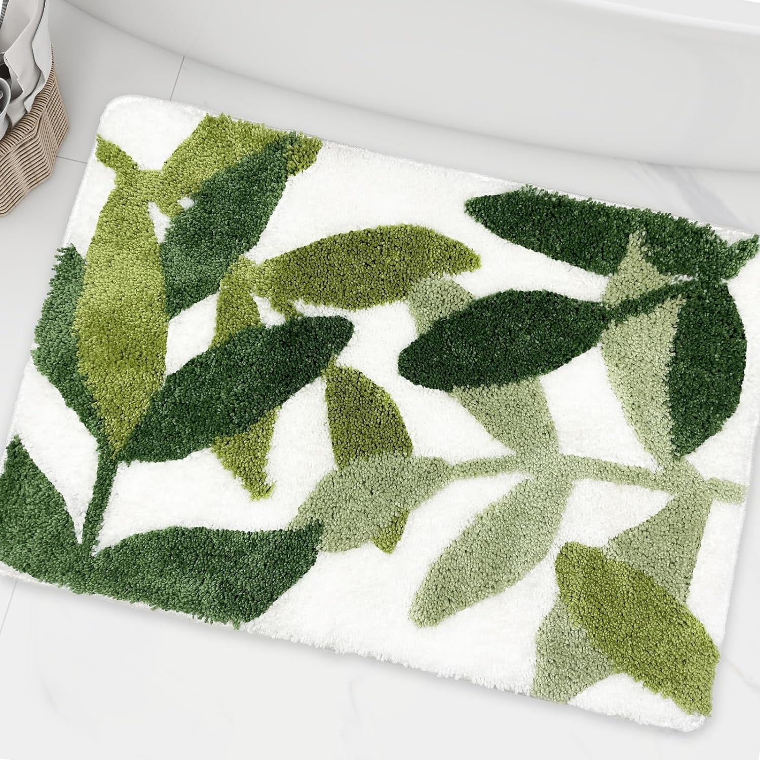 Bathroom Rugs - Green Bath Rug Non Slip Back Water Aabsorbent Leaves ...