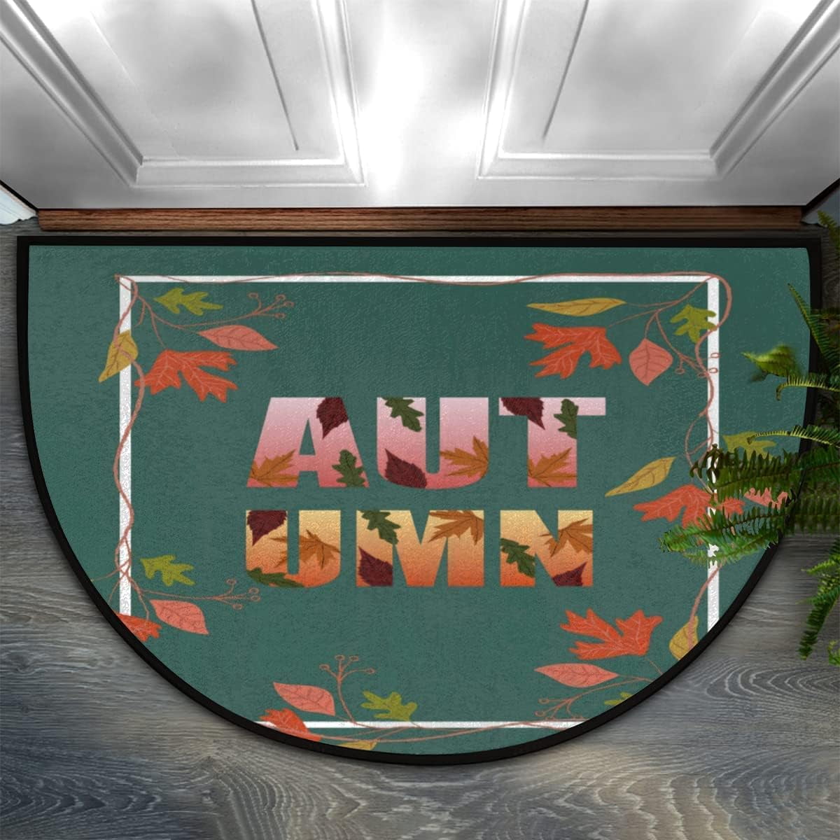 Bathroom Rugs Half Round Doormat Autumn Fall Leaves Green Background ...