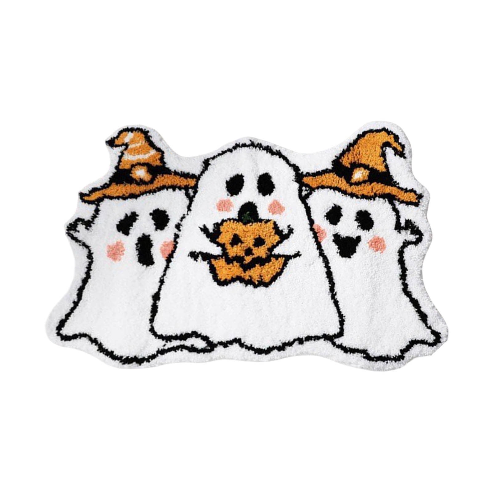 Bathroom Rugs Halloween White Rug Cute Bath Mat with Three Ghost and ...