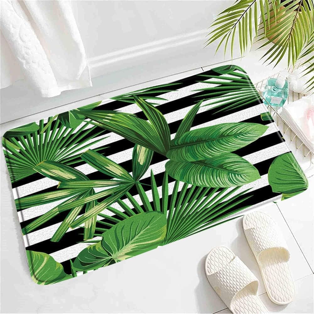Bathroom Rugs Jungle Palm Leaves Bath Mat,Tropical Dense Jungle Plant ...