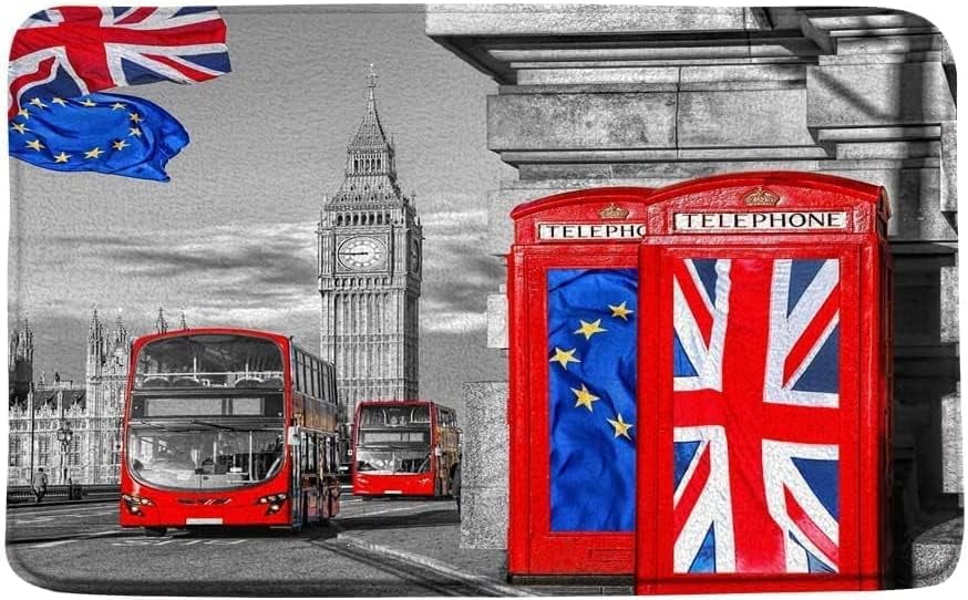 Bathroom Rugs London Bath Mat Retro Red Telephone Booth Double Decker ...