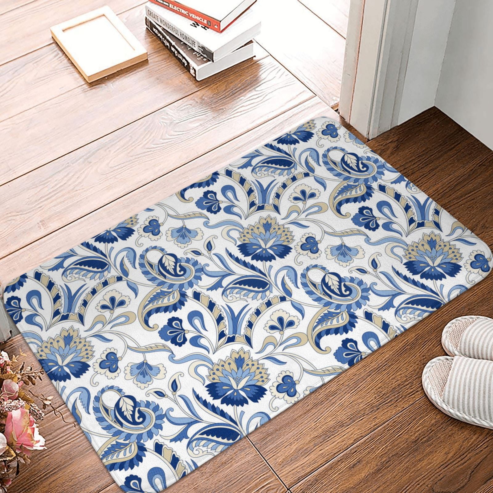 Bathroom Rugs Mat, Blue Paisley Non Slip Bath Kitchen Mat for Floor ...