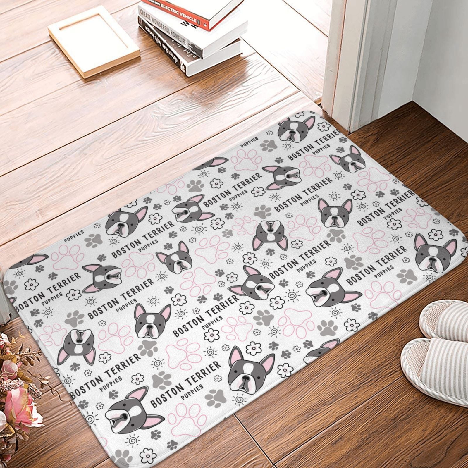 Bathroom Rugs Mat - Boston Terrier puppies pink paw Entryway Indoor ...