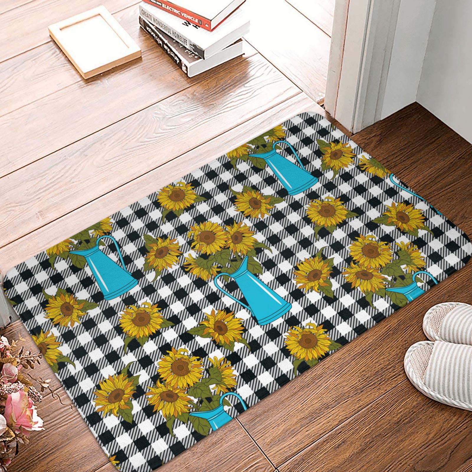 Bathroom Rugs Mat - Bright sunflowers jug buffalo check plaid Entryway ...