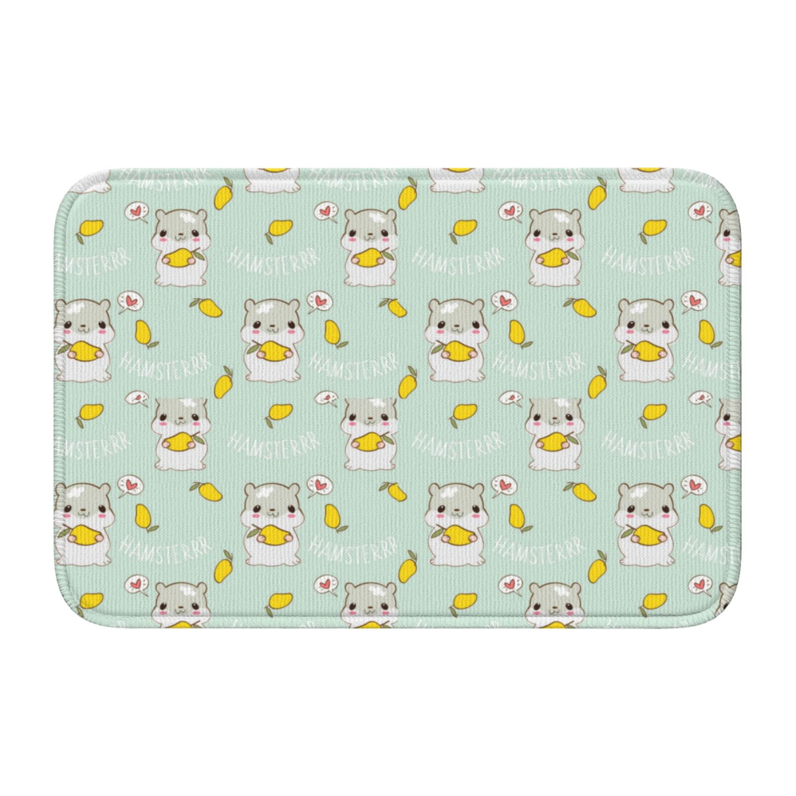 Bathroom Rugs Mat, Cartoon Cute Hamster Mango Green Washable Non Slip ...