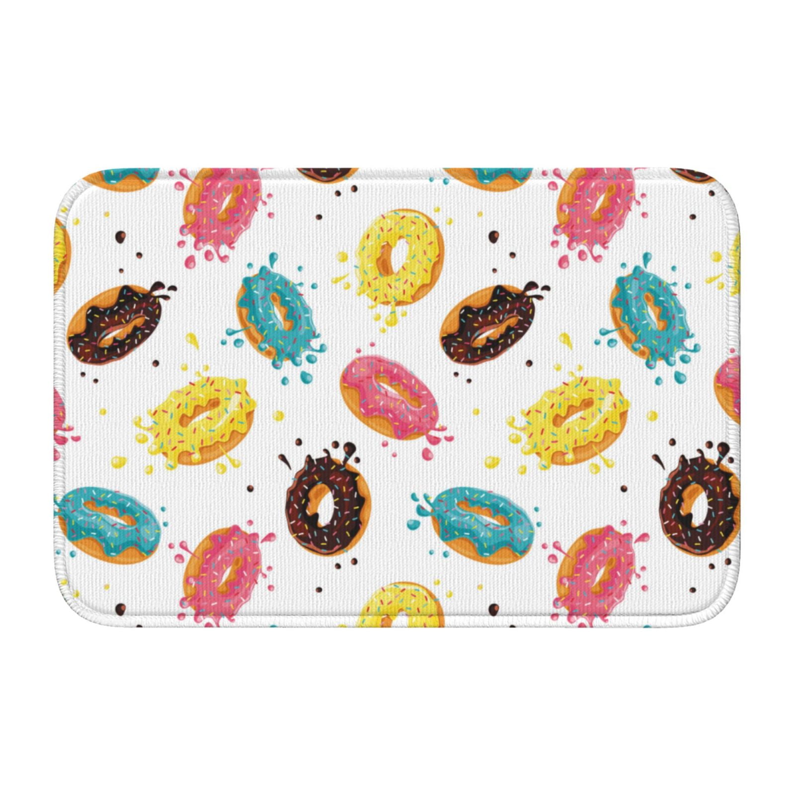 Bathroom Rugs Mat, Colourful Donut Print White Washable Non Slip Bath ...