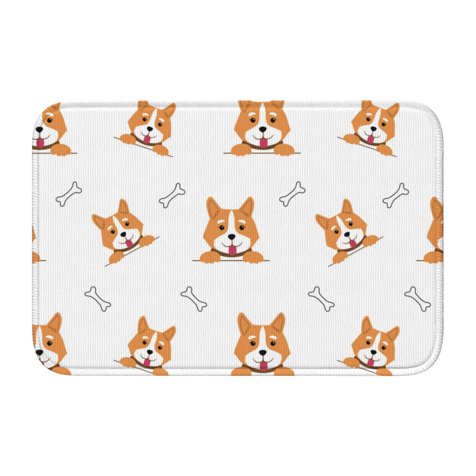 Bathroom Rugs Mat, Funny Cute Corgi Dog Bones_A Washable Non Slip Bath ...