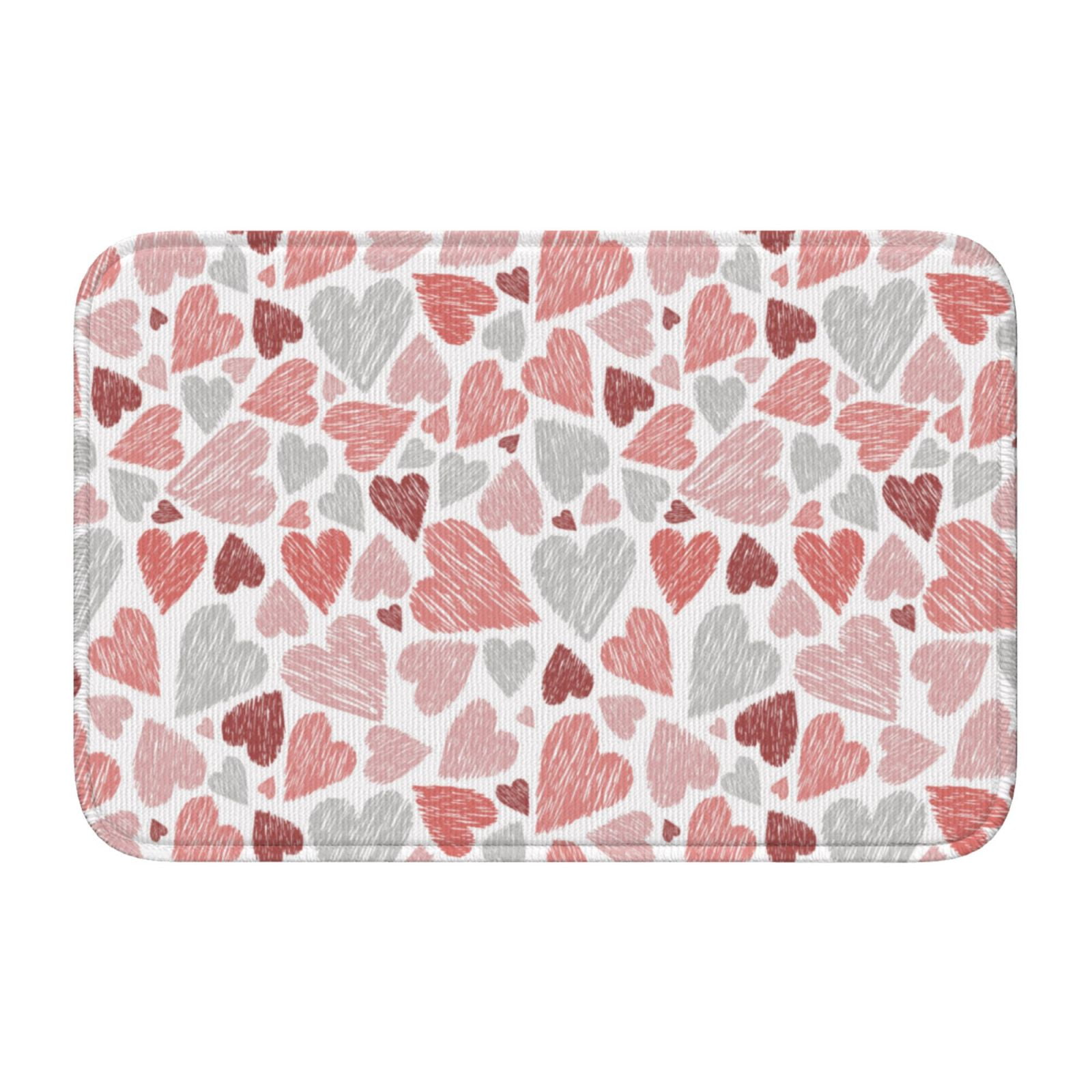 Bathroom Rugs Mat, Hand drawn hearts Washable Non Slip Bath Kitchen Mat ...