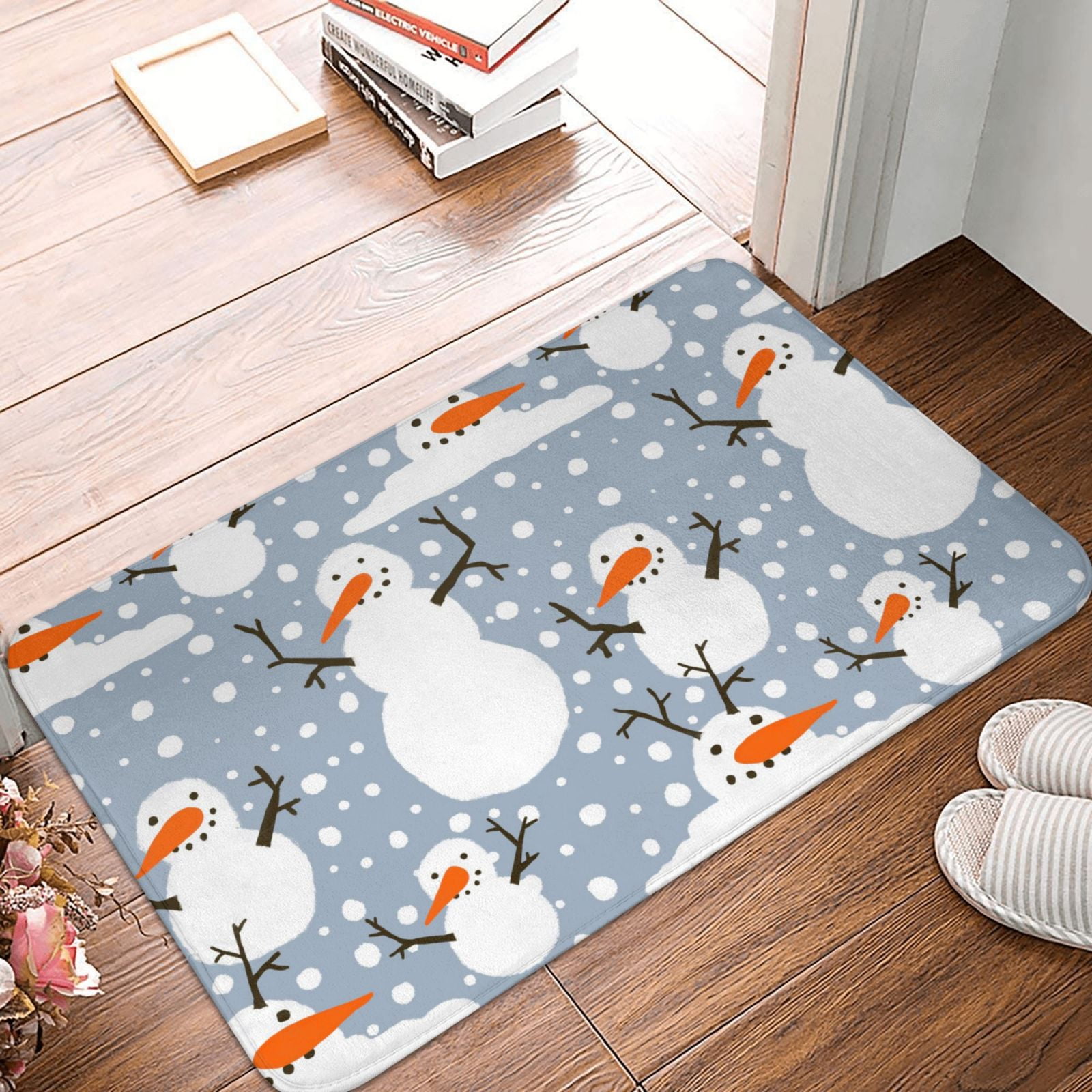 Bathroom Rugs Mat, Happy Snowmen Snowfall Non Slip Bath Kitchen Mat for ...