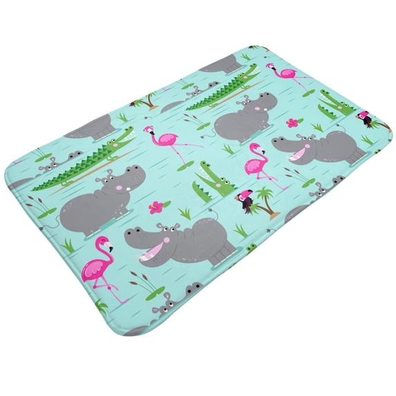 Bathroom Rugs Mat- Hippo With Flamingos And Crocodiles Entryway Indoor ...