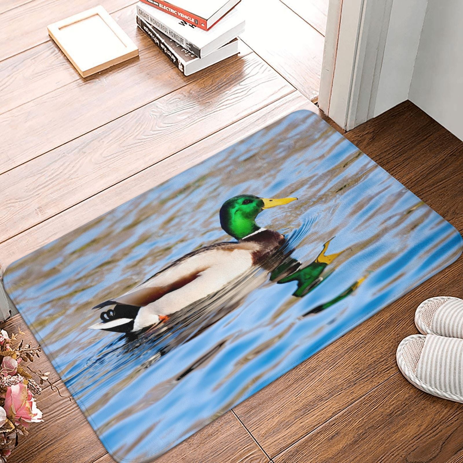 Bathroom Rugs Mat - Mallard Duck Swimming In A River Entryway Indoor Door Mat Kitchen Bedroom ...