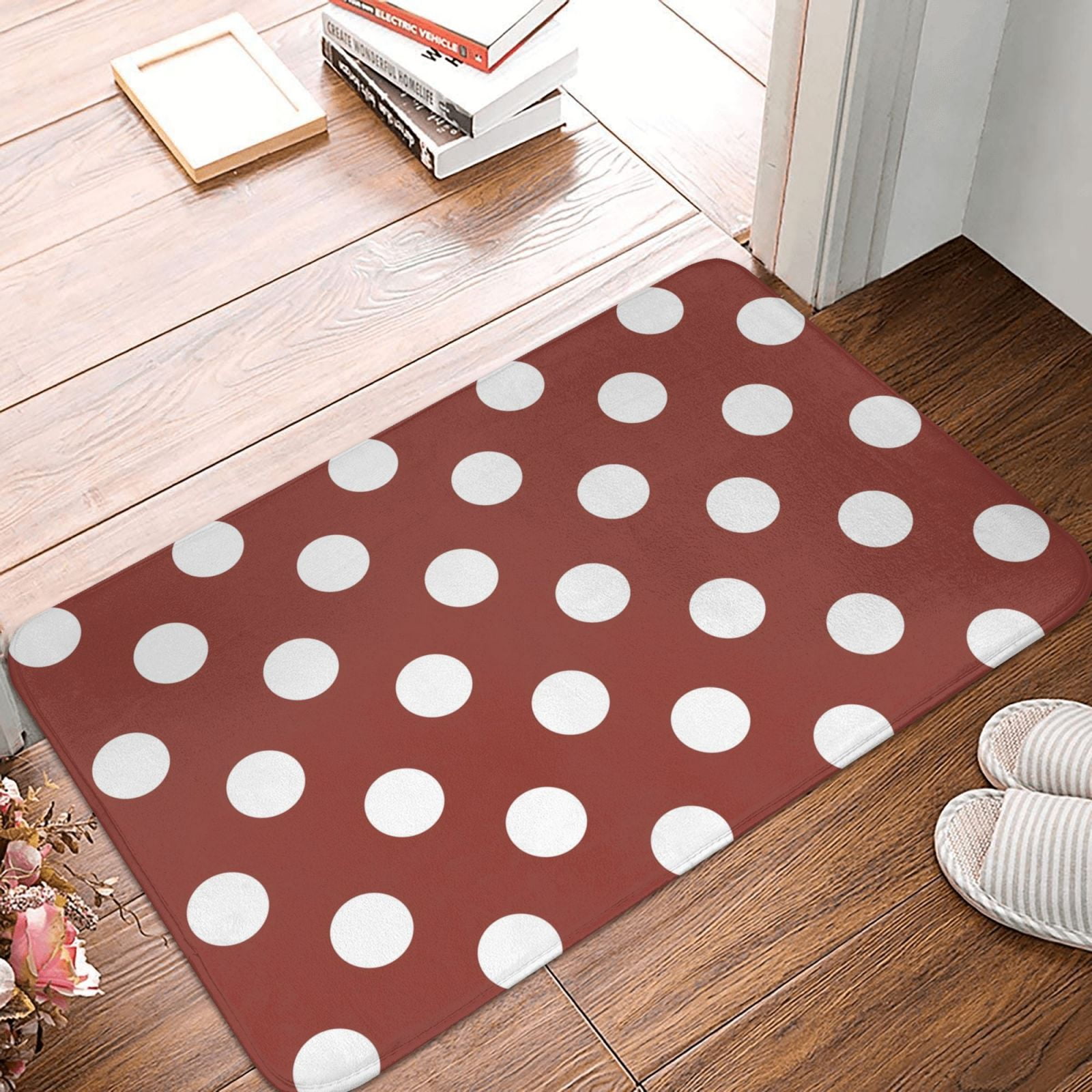 Bathroom Rugs Mat - Maroon And White Polka Dot Entryway Indoor Door Mat ...