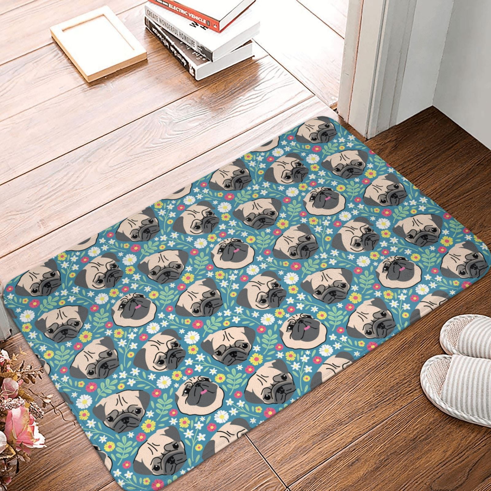 Bathroom Rugs Mat, PUG HEAD And Flower Non Slip Bath Kitchen Mat for ...
