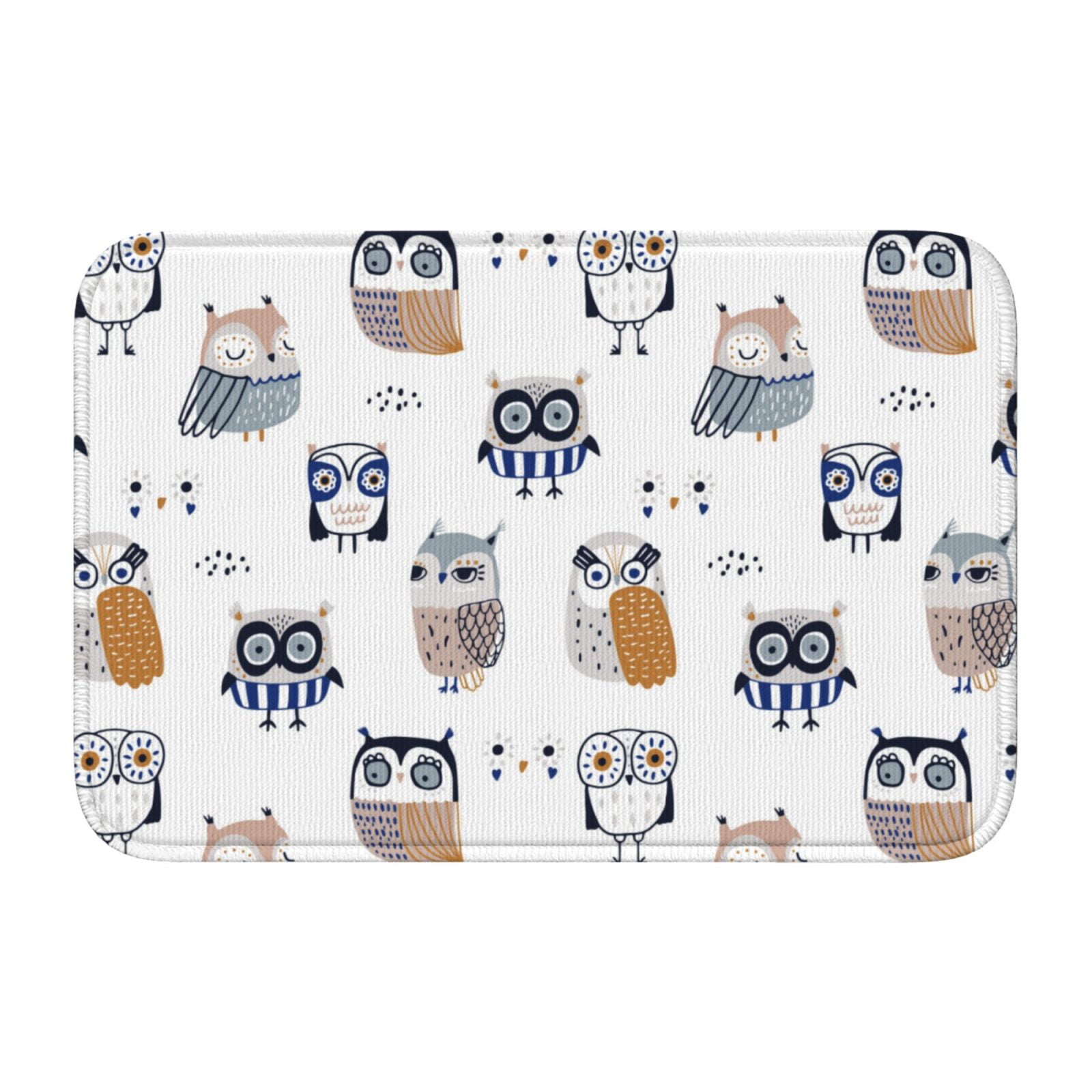 Bathroom Rugs Mat, Quirky Doodle Owl White Washable Non Slip Bath ...