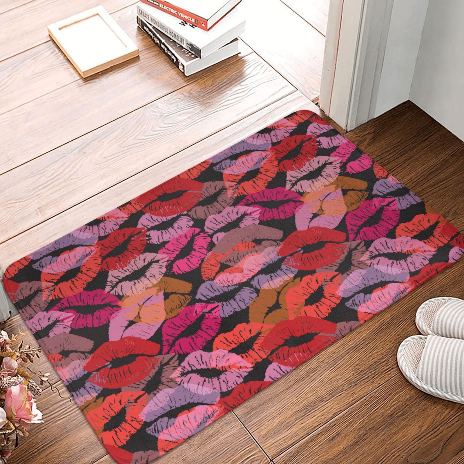 Bathroom Rugs Mat - Red Lips Kissing Entryway Indoor Door Mat Kitchen ...