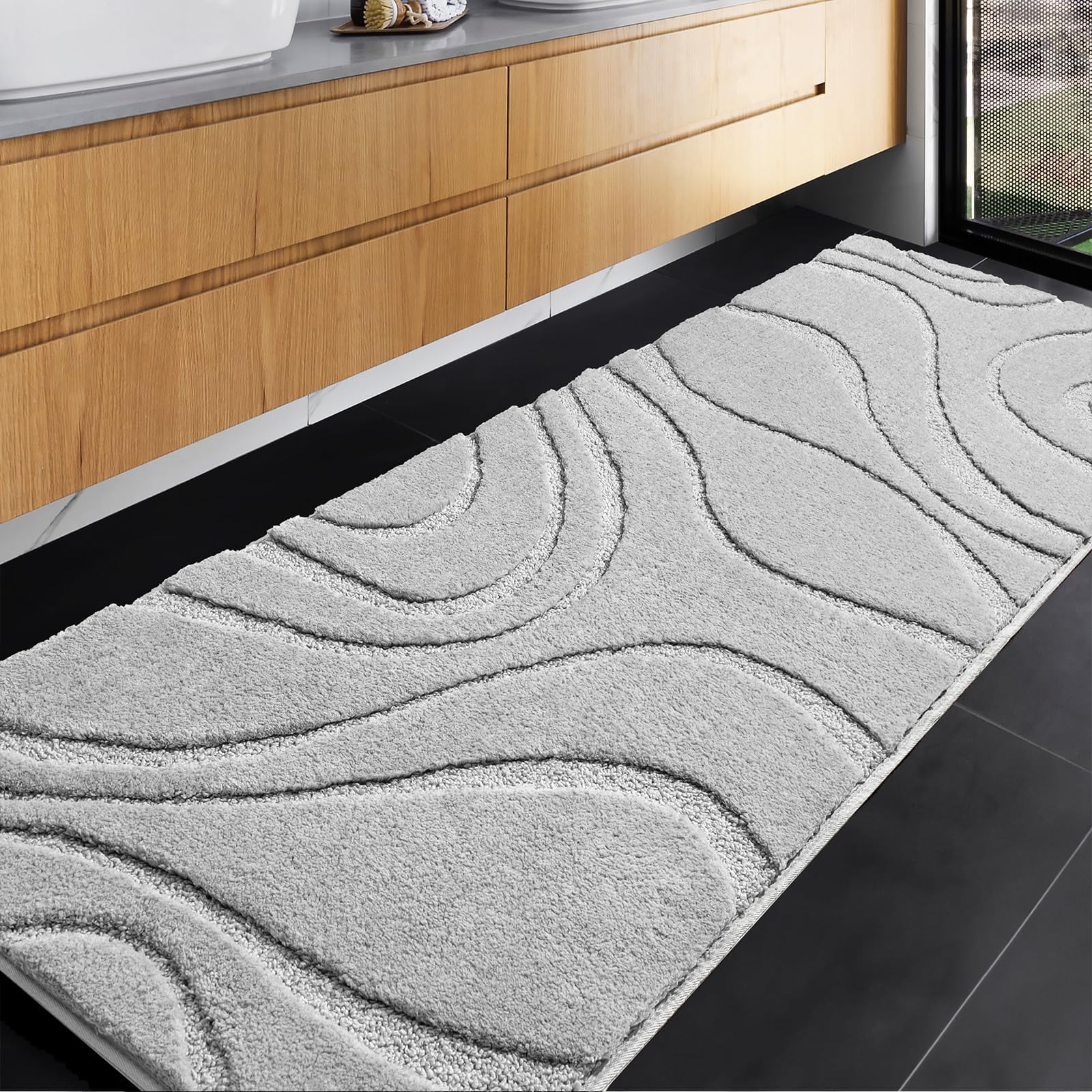 Bathroom Rugs Mat Runner 24x60 Light Grey Bath Ultra Long Non-sliphine ...