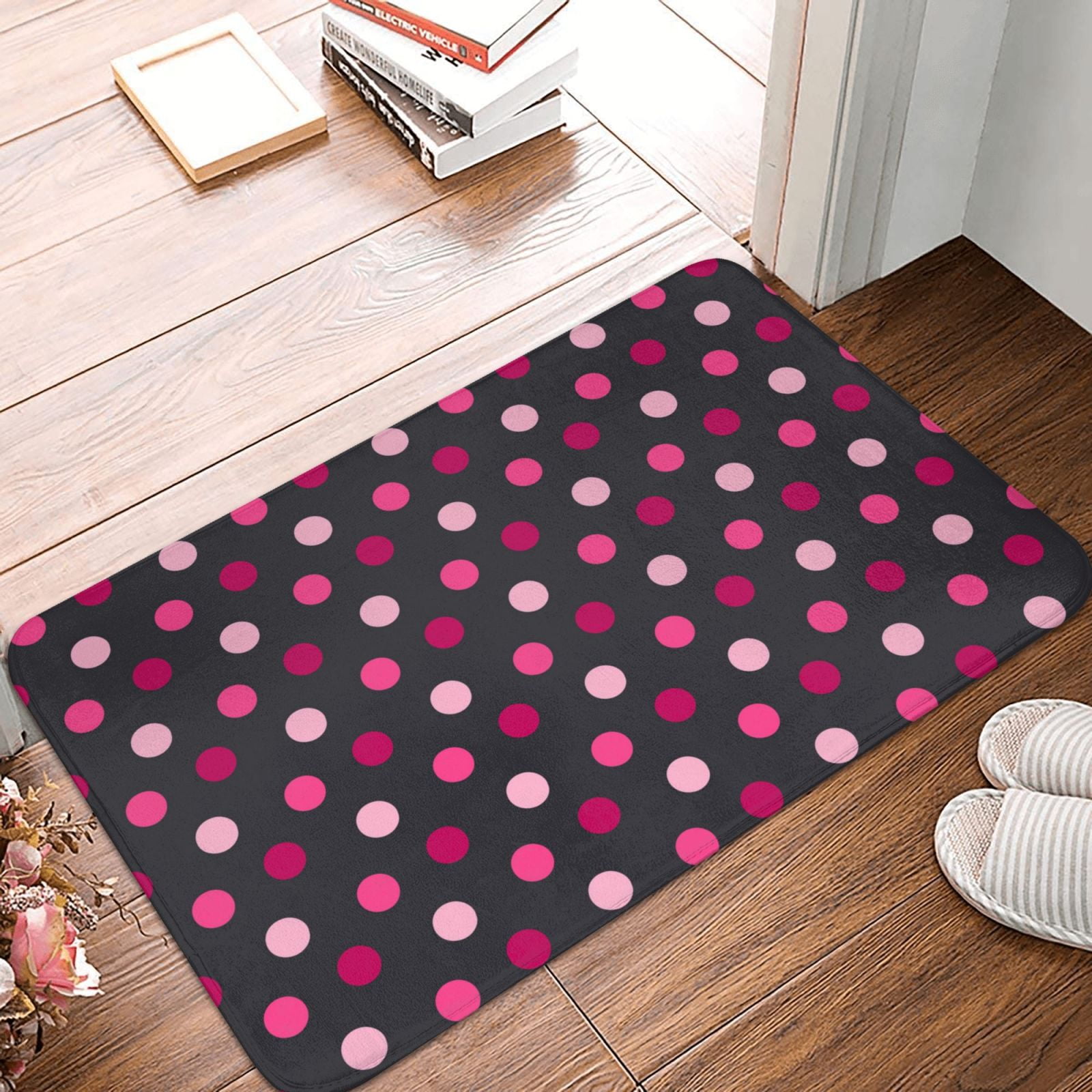 Bathroom Rugs Mat - Simple pink polka dots black Entryway Indoor Door ...
