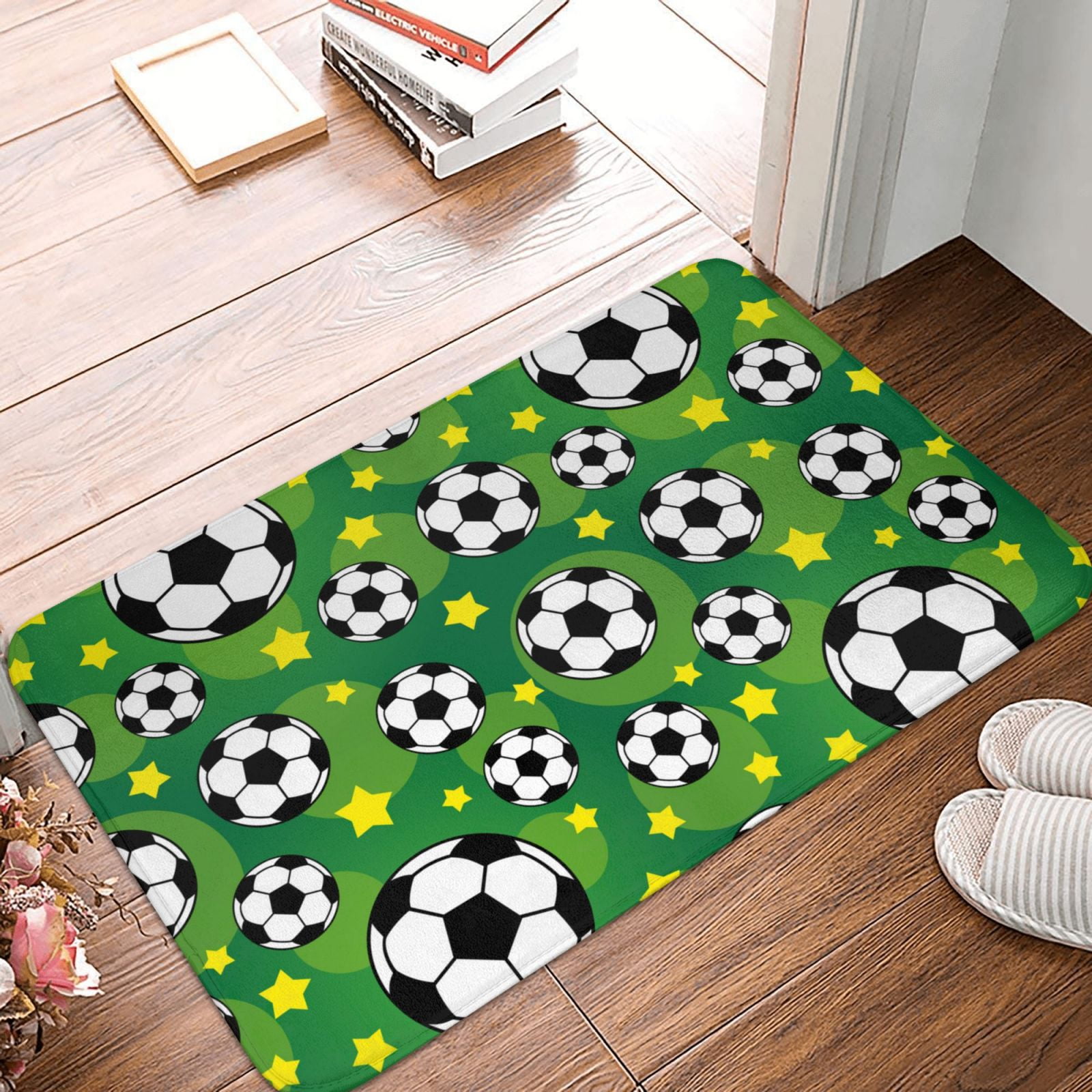 Bathroom Rugs Mat - Soccer Ball golden star green Entryway Indoor Door ...