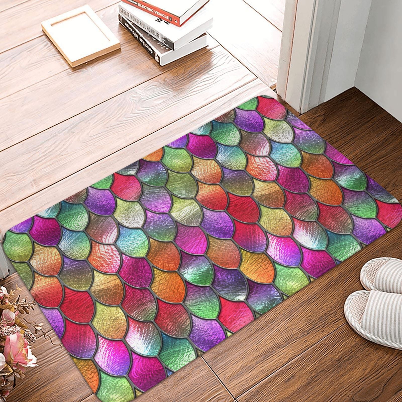 Bathroom Rugs Mat - Stained glass Rainbow fish scales Entryway Indoor ...