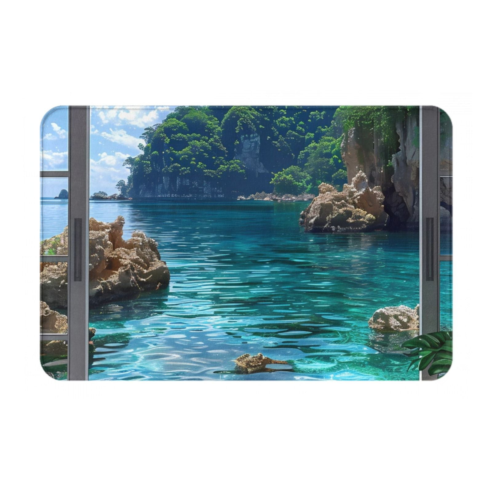 Bathroom Rugs Mat, Tropical Paradise Window View Non Slip Bath Kitchen ...