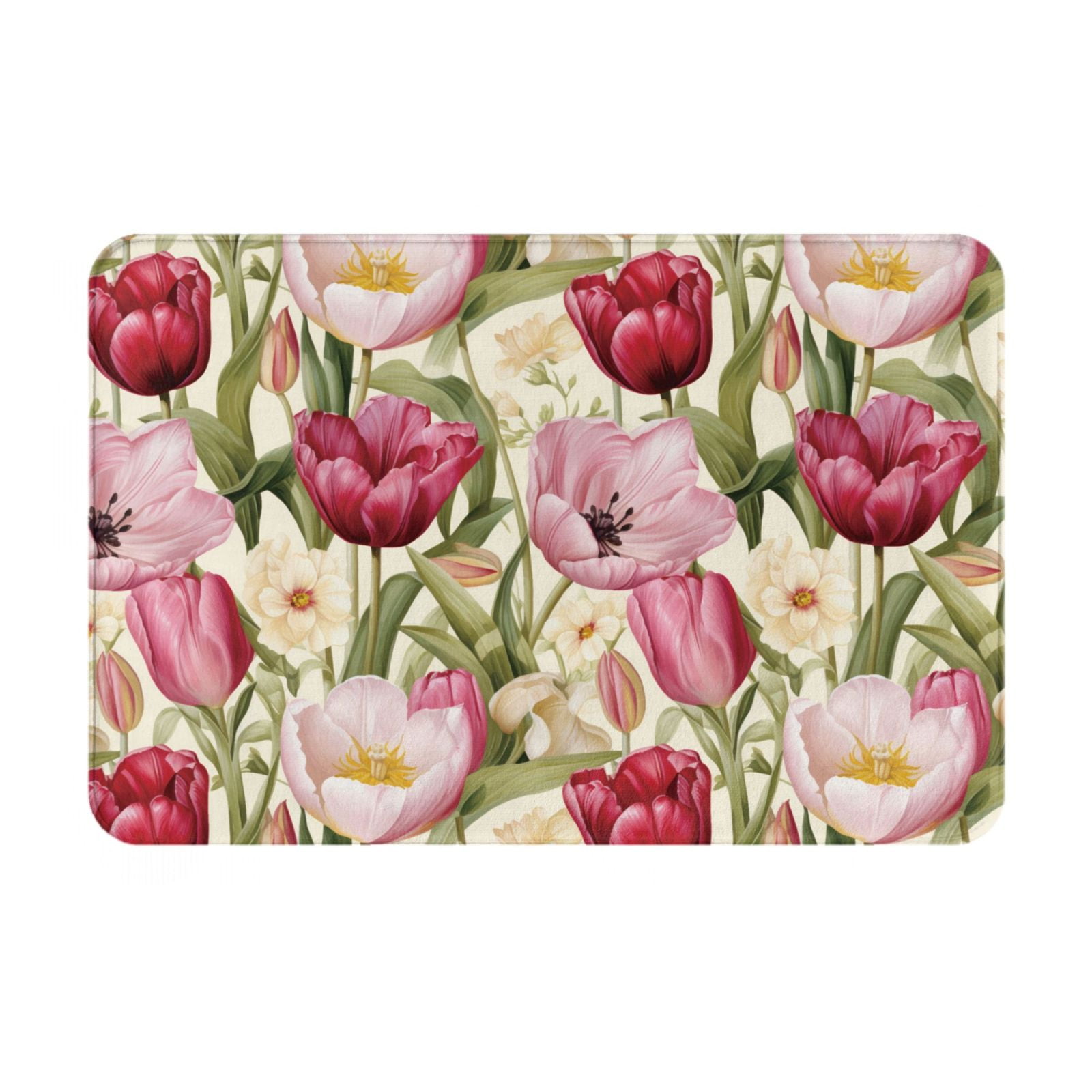 Bathroom Rugs Mat, Tulips Flowers Light Pink Non Slip Bath Kitchen Mat ...