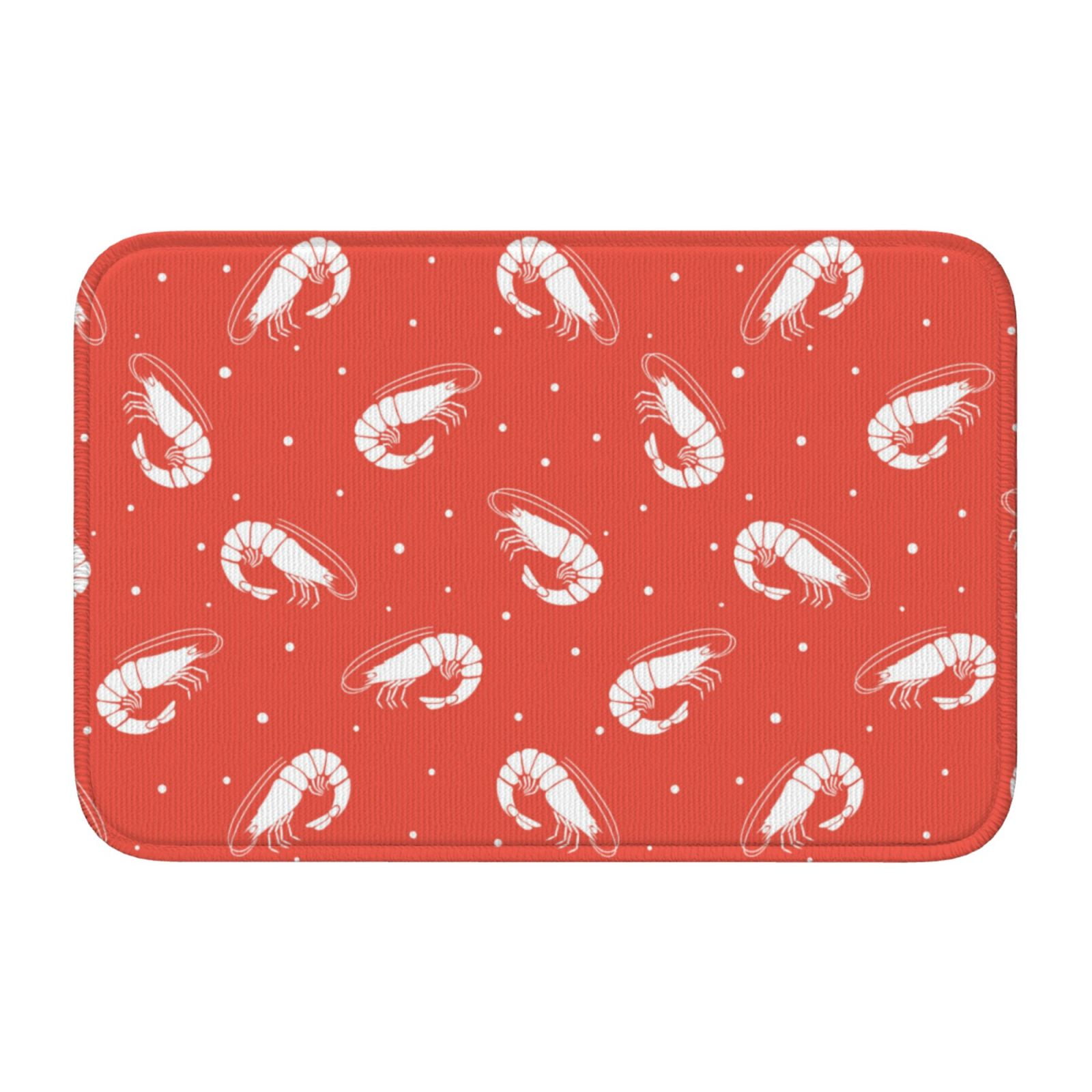 Bathroom Rugs Mat, White Shrimp Print Red Washable Non Slip Bath ...
