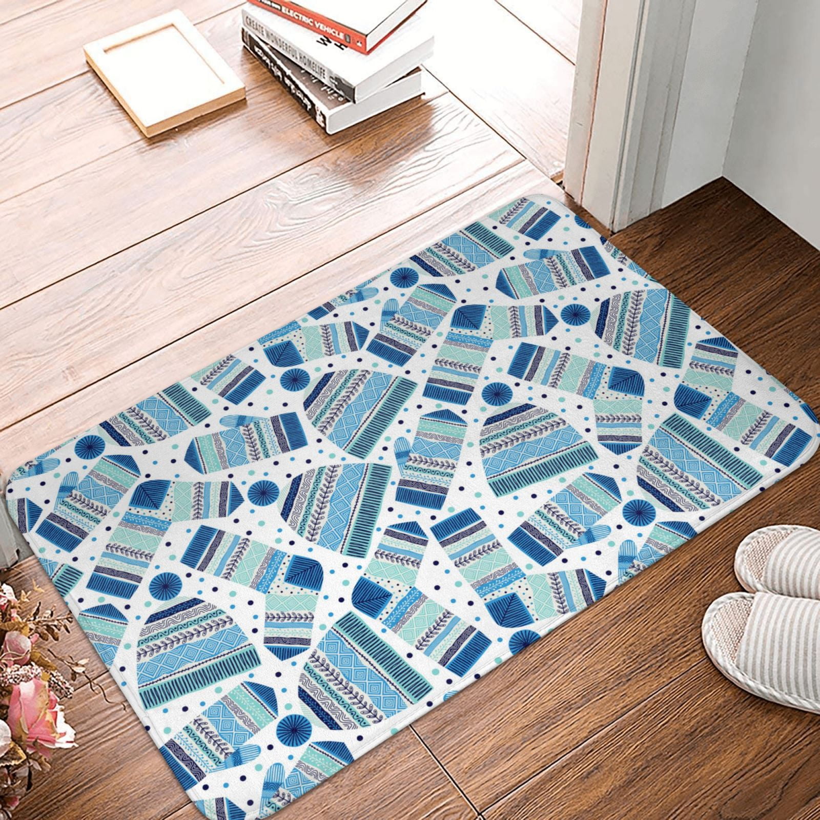 Bathroom Rugs Mat - Winter Knit Hat and Socks Entryway Indoor Door Mat ...