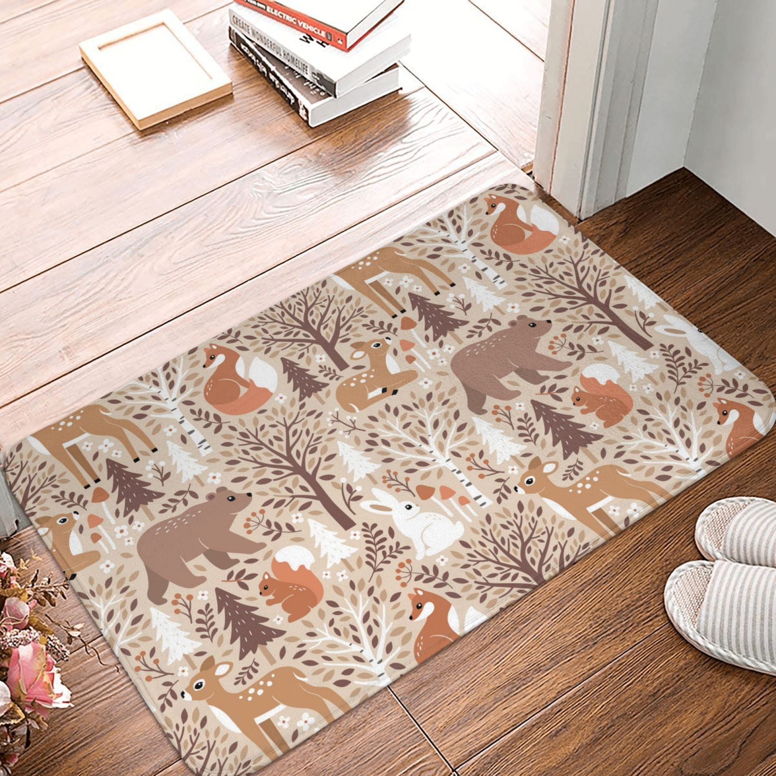 Bathroom Rugs Mat - Woodland Animals in Neutral Tones Entryway Indoor ...