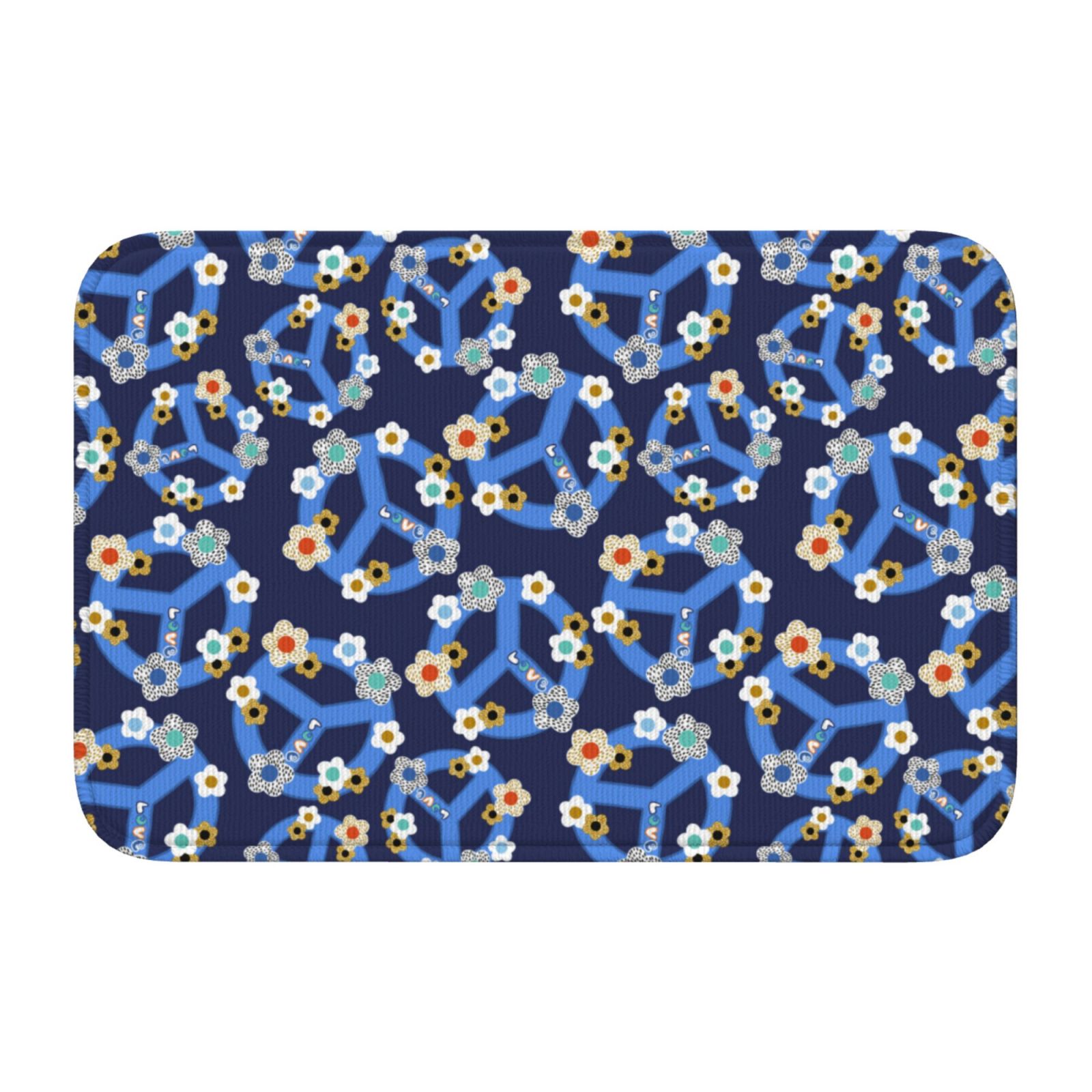 Bathroom Rugs Mat, blue Peace sign flower Washable Non Slip Bath ...