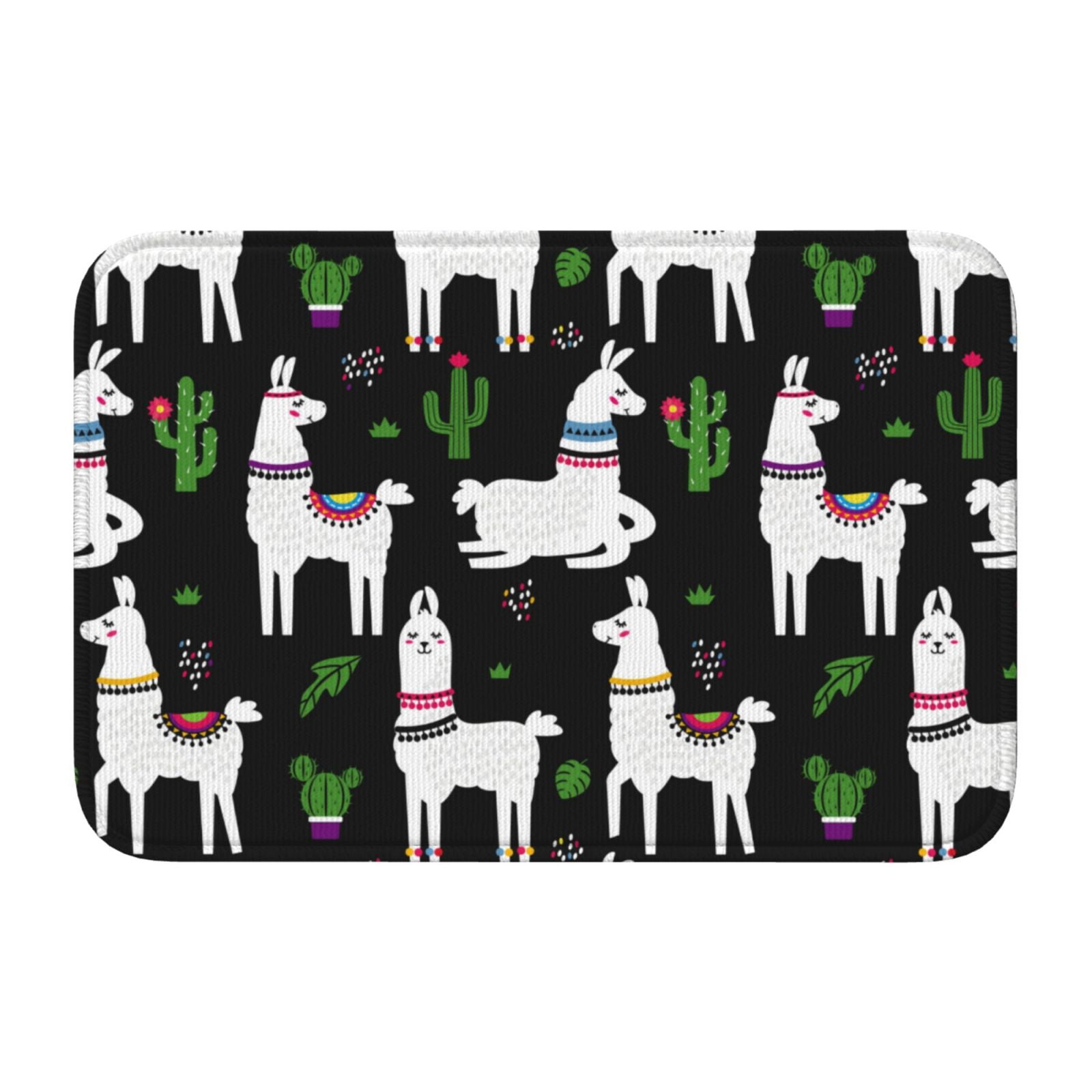 Bathroom Rugs Mat, llama alpaca cactus black cute Washable Non Slip ...