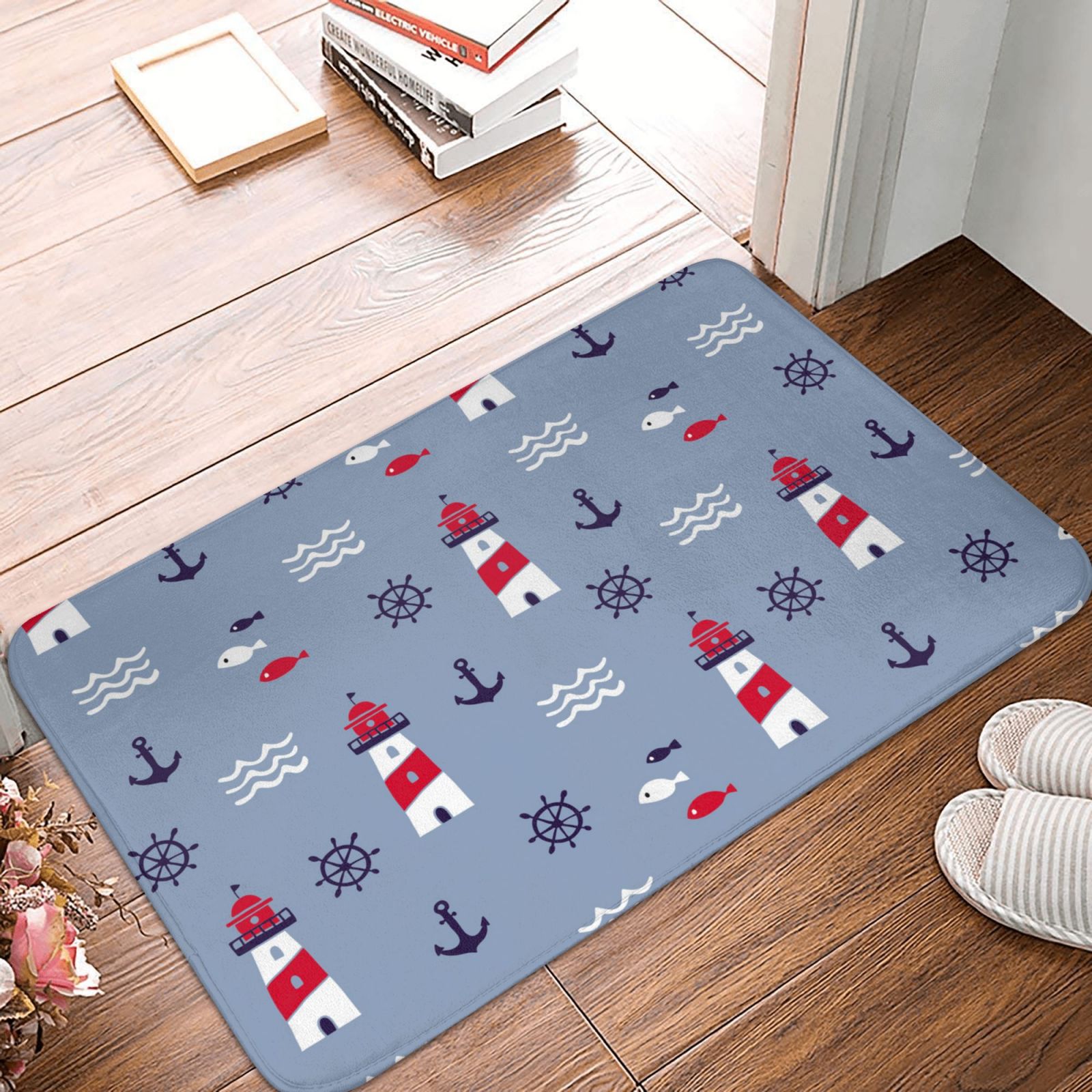 Bathroom Rugs Mat - retro lighthouses anchor fish cute Entryway Indoor ...