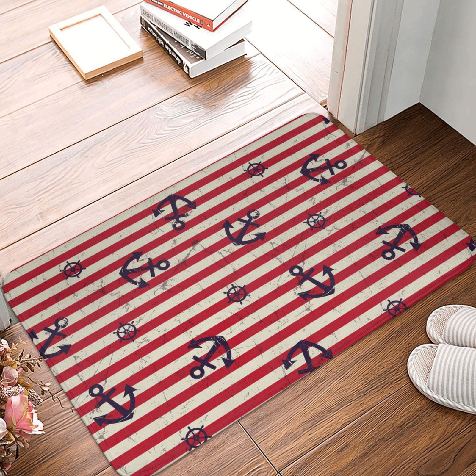 Bathroom Rugs Mat - vintage anchor red stripe Entryway Indoor Door Mat ...