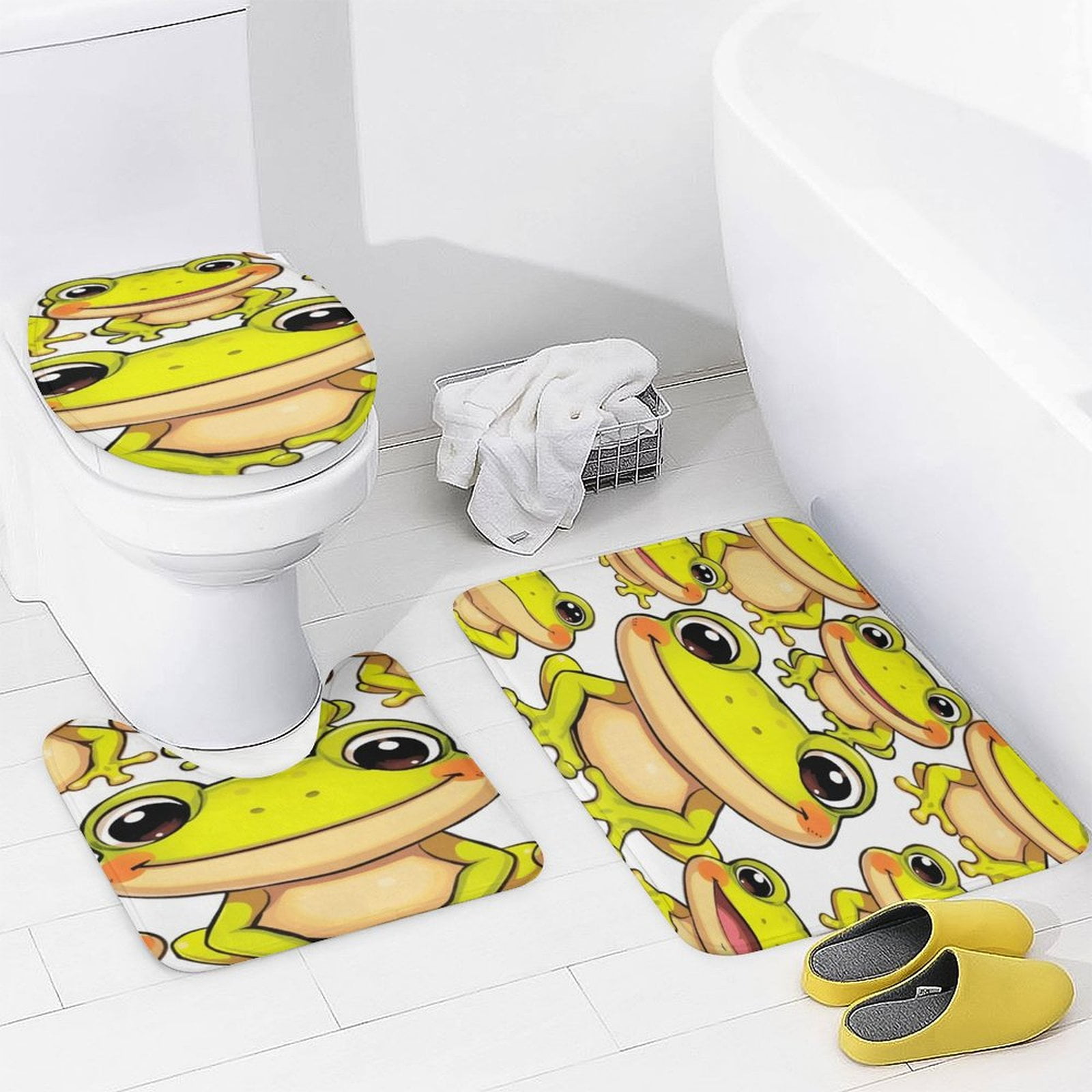 Bathroom Rugs Mats Set 3 Piece Non Slip Bath Rugs Cartoon Frog Water ...