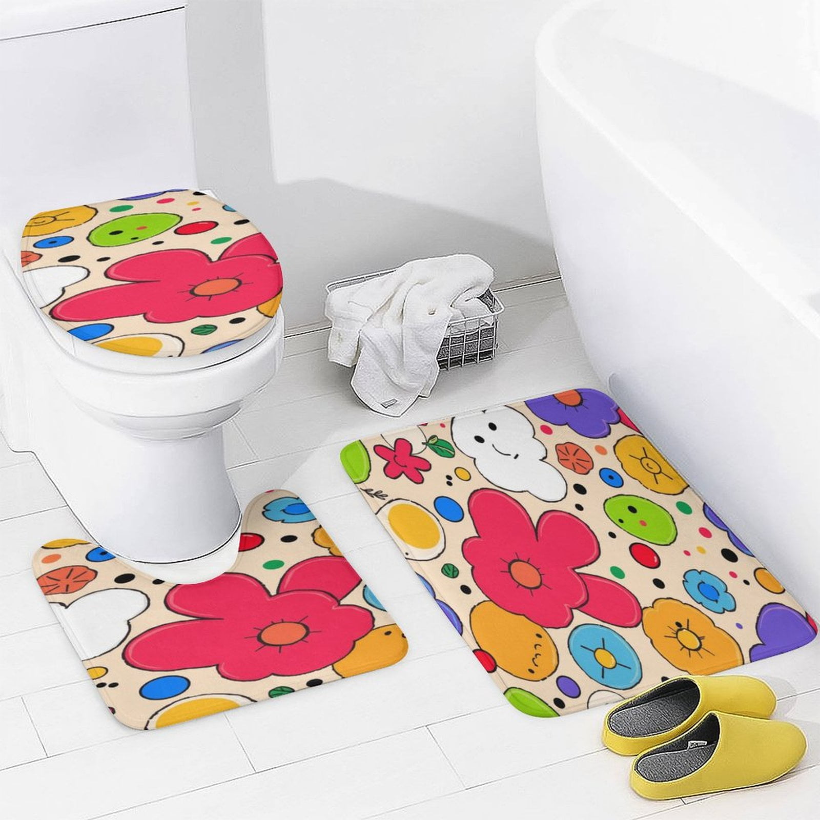 Bathroom Rugs Mats Set 3 Piece Non Slip Bath Rugs Color Cartoon Pattern ...