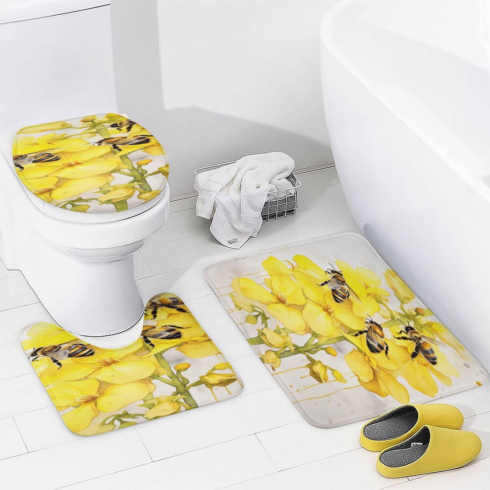 Bathroom Rugs Mats Set 3 Piece Non Slip Bath Rugs Honey Bees That ...
